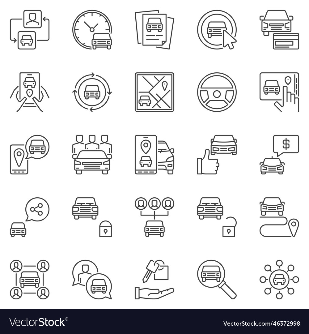 Car Sharing Outline Icons Set Carsharing Vector Image