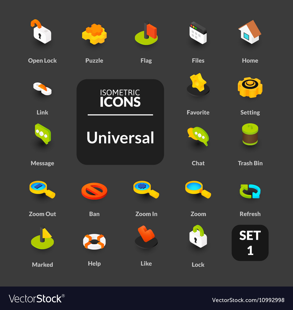 Color icons set in flat isometric Royalty Free Vector Image
