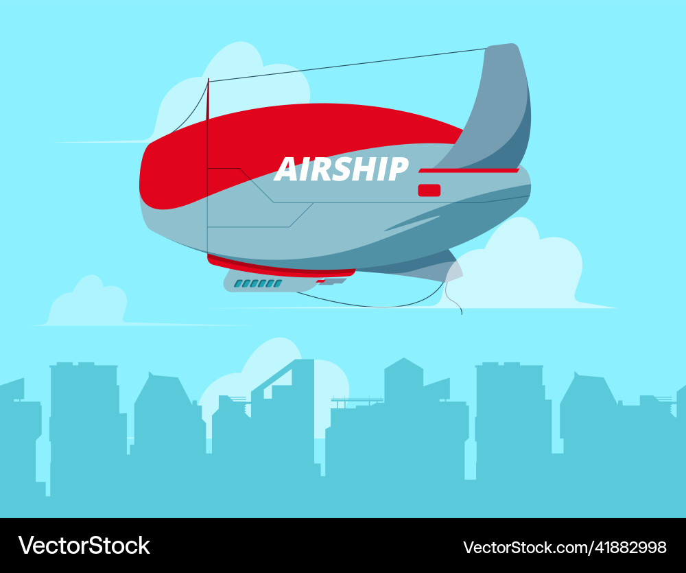 Dirigible in sky flying airship in clouds concept Vector Image