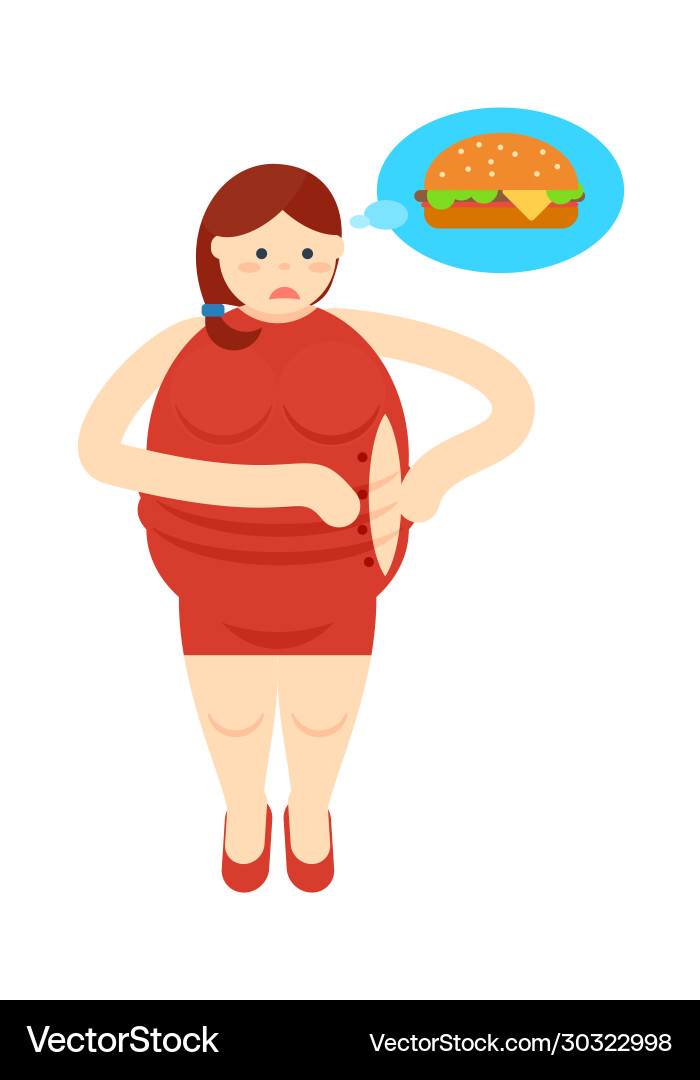 Fat woman thinking about burger icon Royalty Free Vector