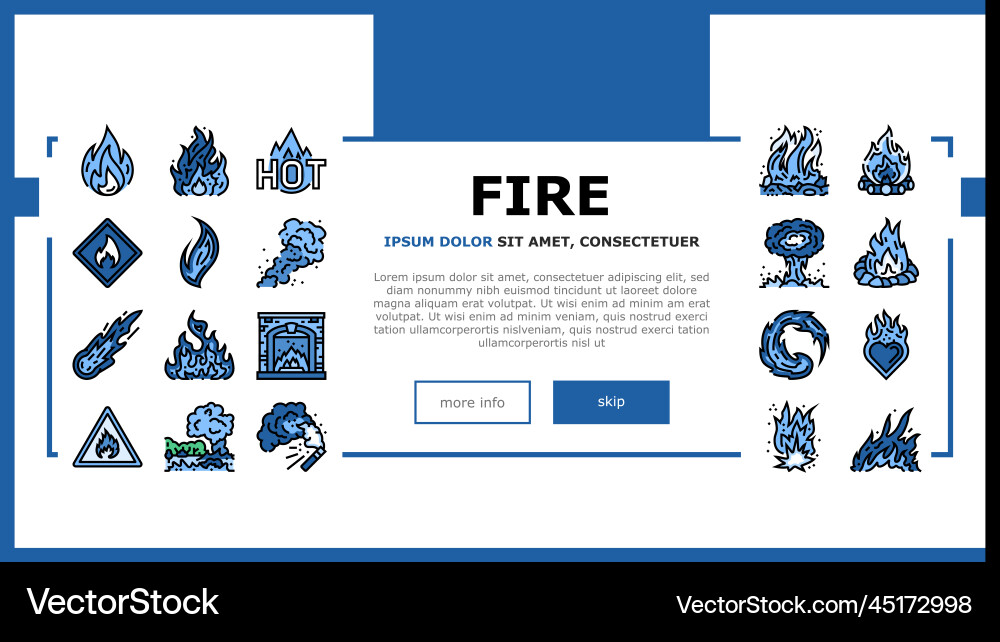 Flame hot fire burn bonfire heat landing header Vector Image