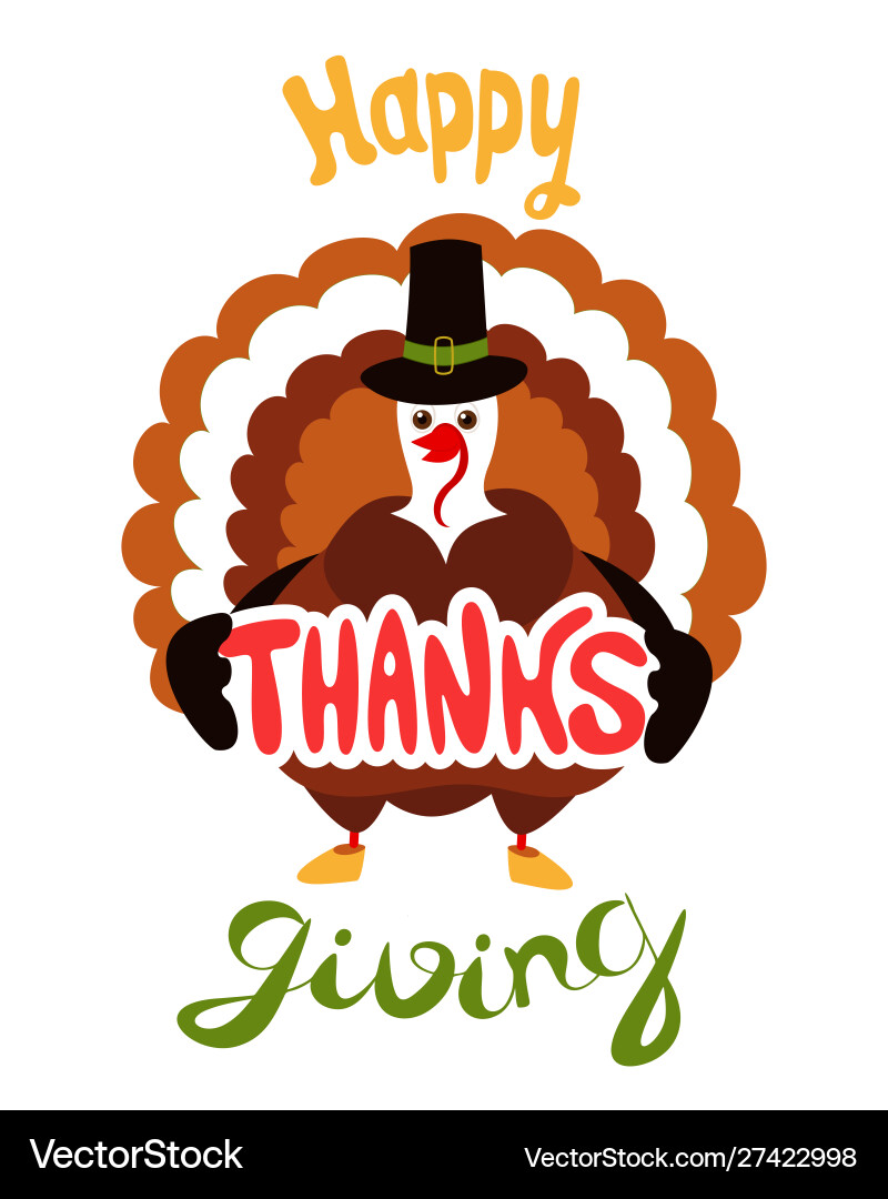 Happy thanksgiving emblem with turkey Royalty Free Vector
