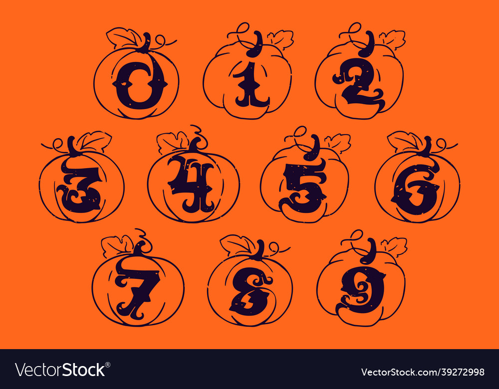 Numbers set in pumpkins with grunge texture Vector Image