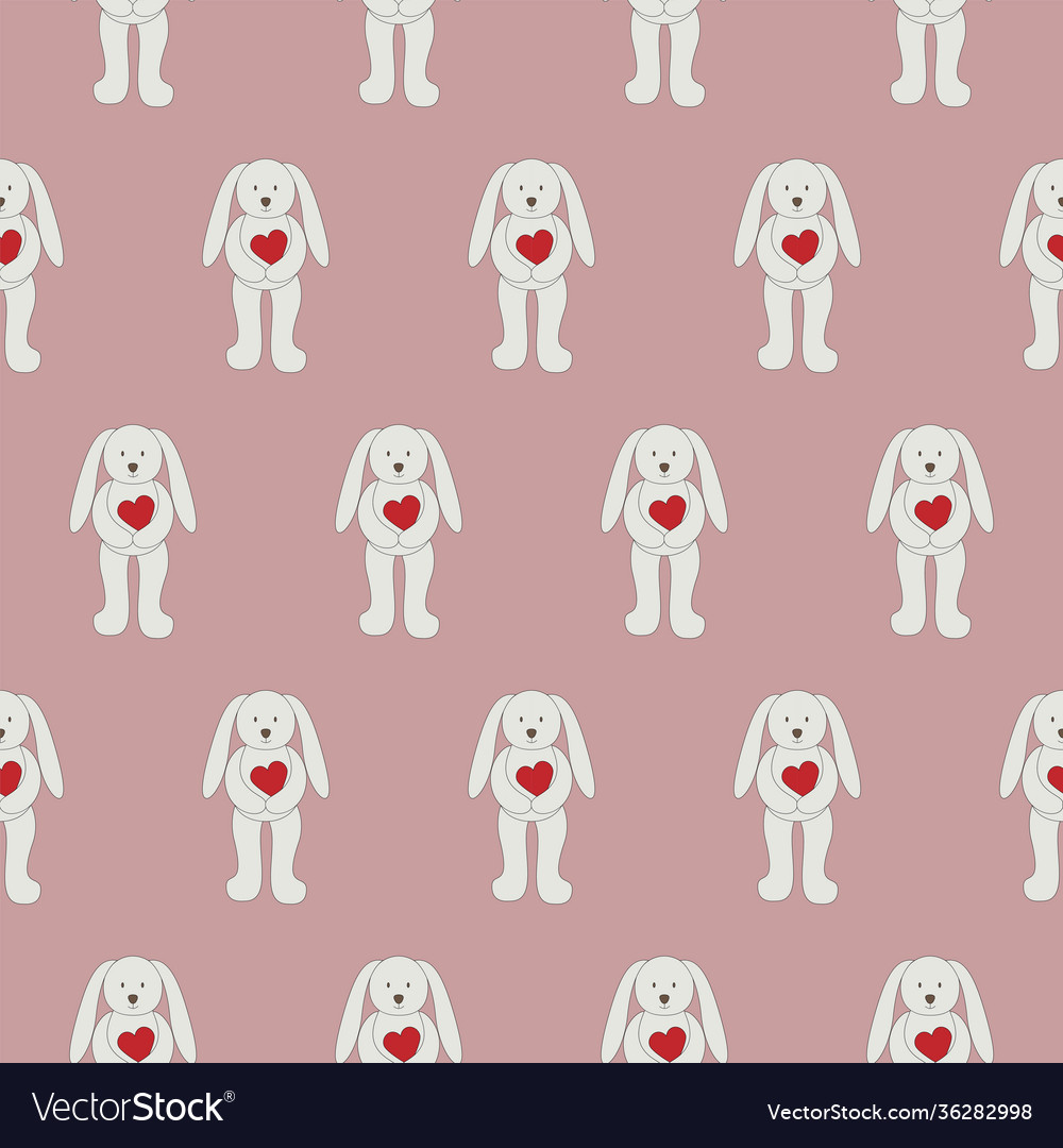 Seamless pattern bunny with red love heart Vector Image