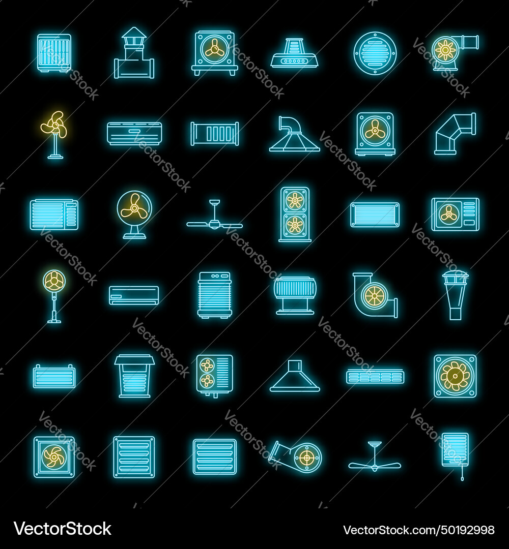 Ventilation air condition icons set neon Vector Image