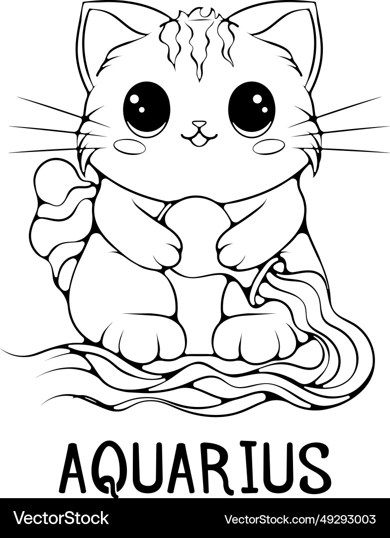 Aquarius cute cartoon zodiac cat Royalty Free Vector Image