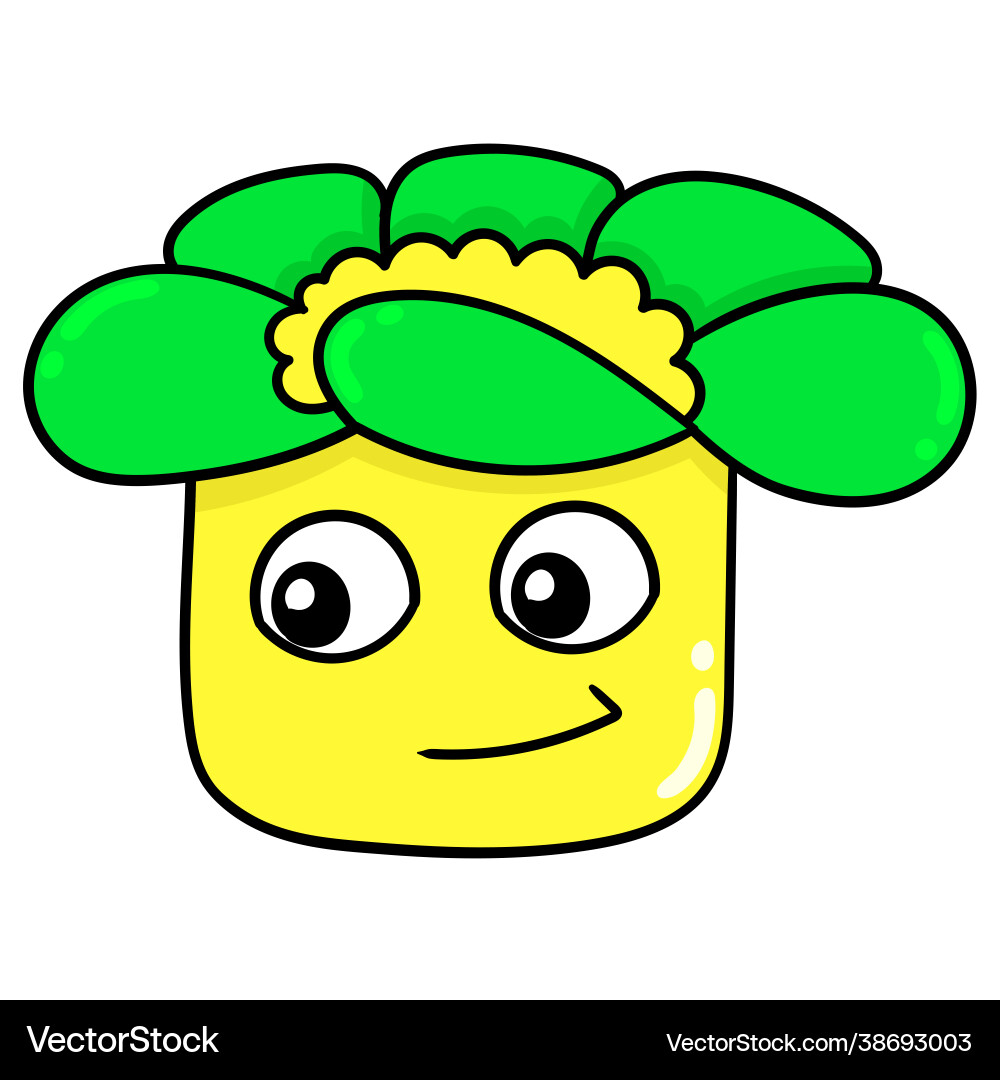 Cute face plant head smiling happily doodle icon Vector Image