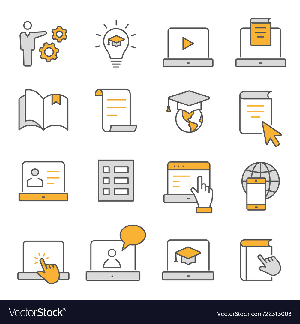E-learning distance education flat line icons set Vector Image