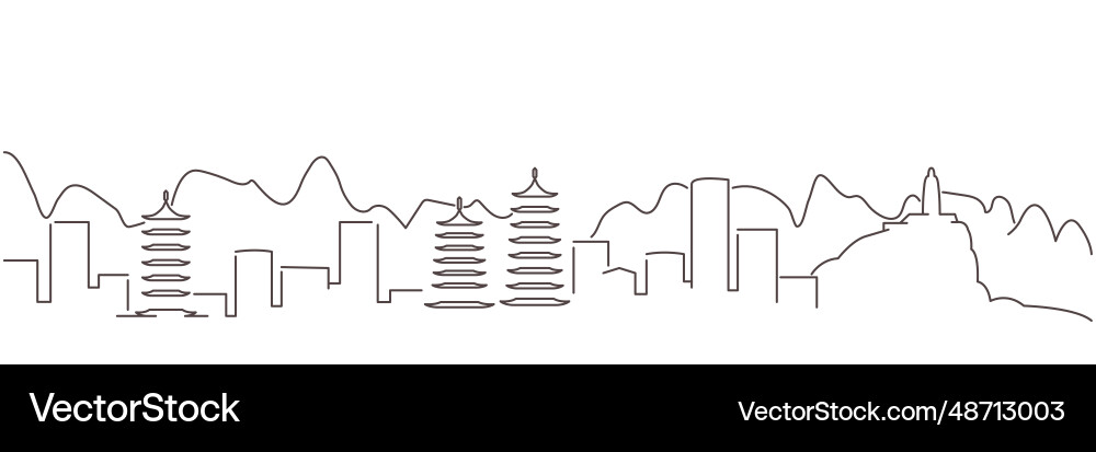 Guilin dark line simple minimalist skyline Vector Image