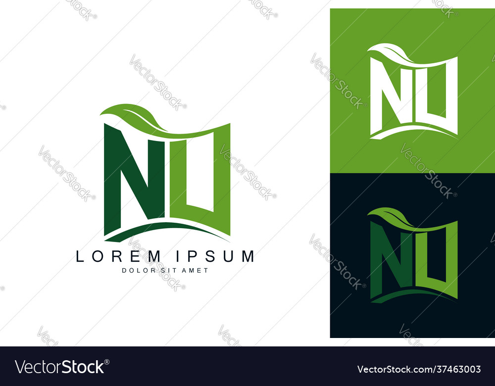 Nu monogram leaf logo natural organic premium Vector Image