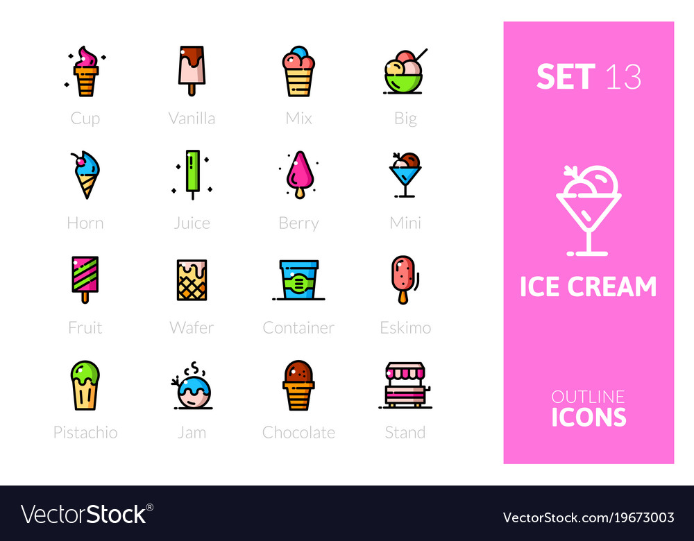 Outline color icons set in thin modern style Vector Image