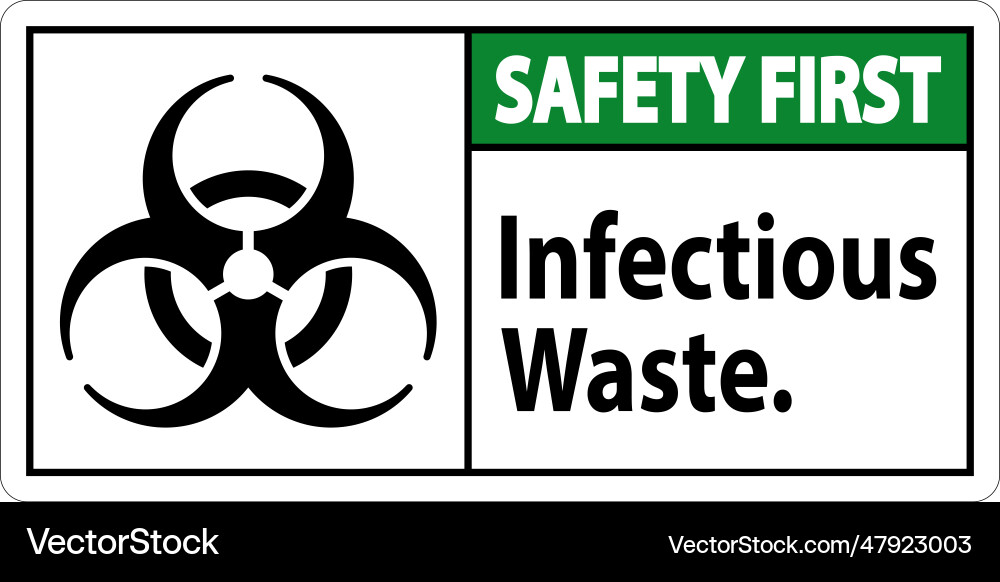 Safety first label infectious waste sign Vector Image