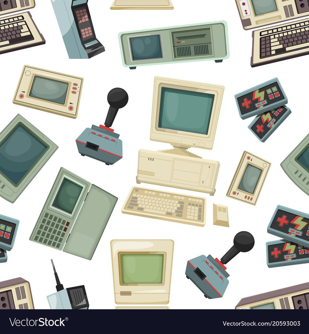 Seamless pattern with different vintage computers Vector Image Seamless pattern with different vintage computers Vector Image