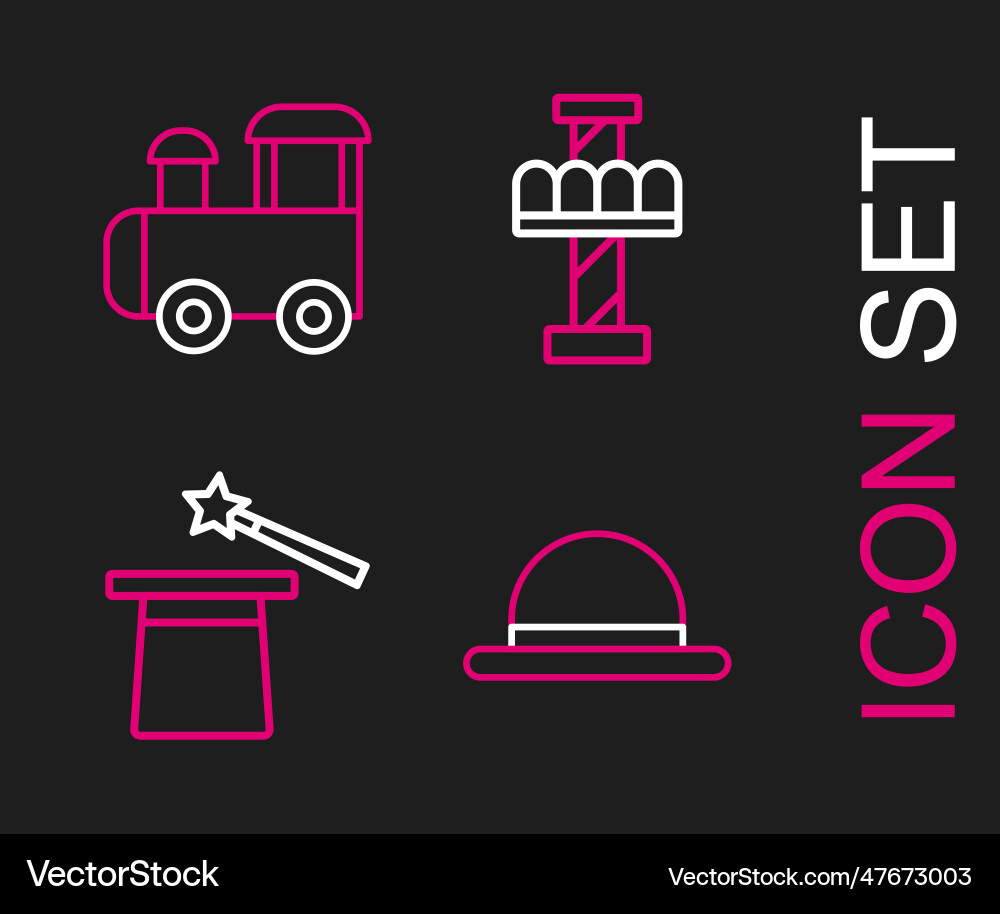 Set line clown hat magic and wand attraction Vector Image