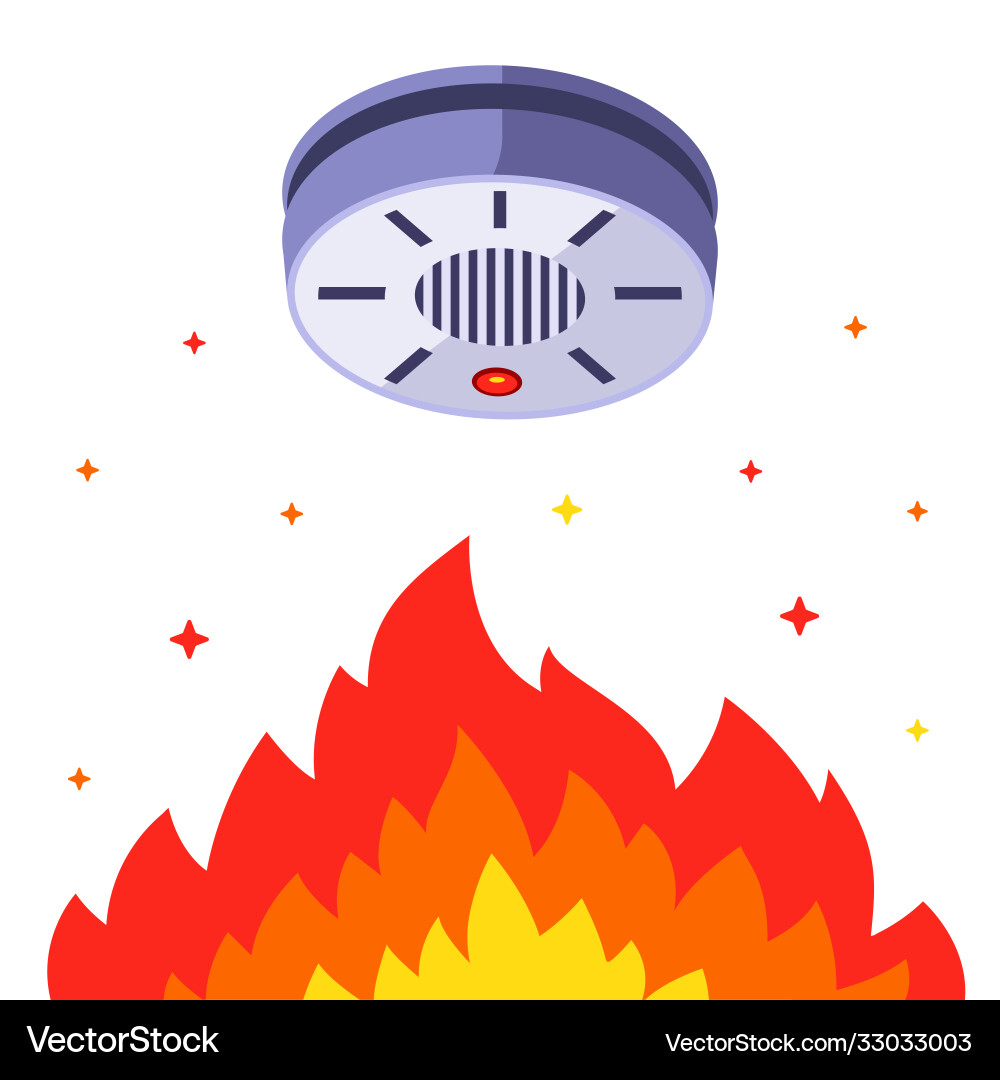 Smoke detector against indoor fire building Vector Image
