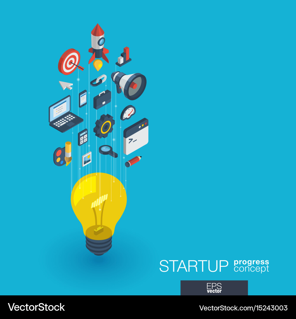 Startup integrated 3d web icons growth Royalty Free Vector