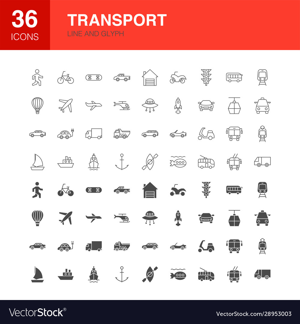 Transport line web glyph icons Royalty Free Vector Image