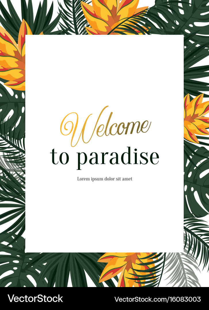 Tropical poster with leaves and flowers Royalty Free Vector