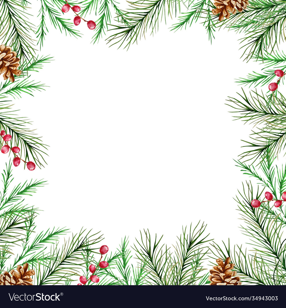 Watercolor christmas frame with winter fir Vector Image