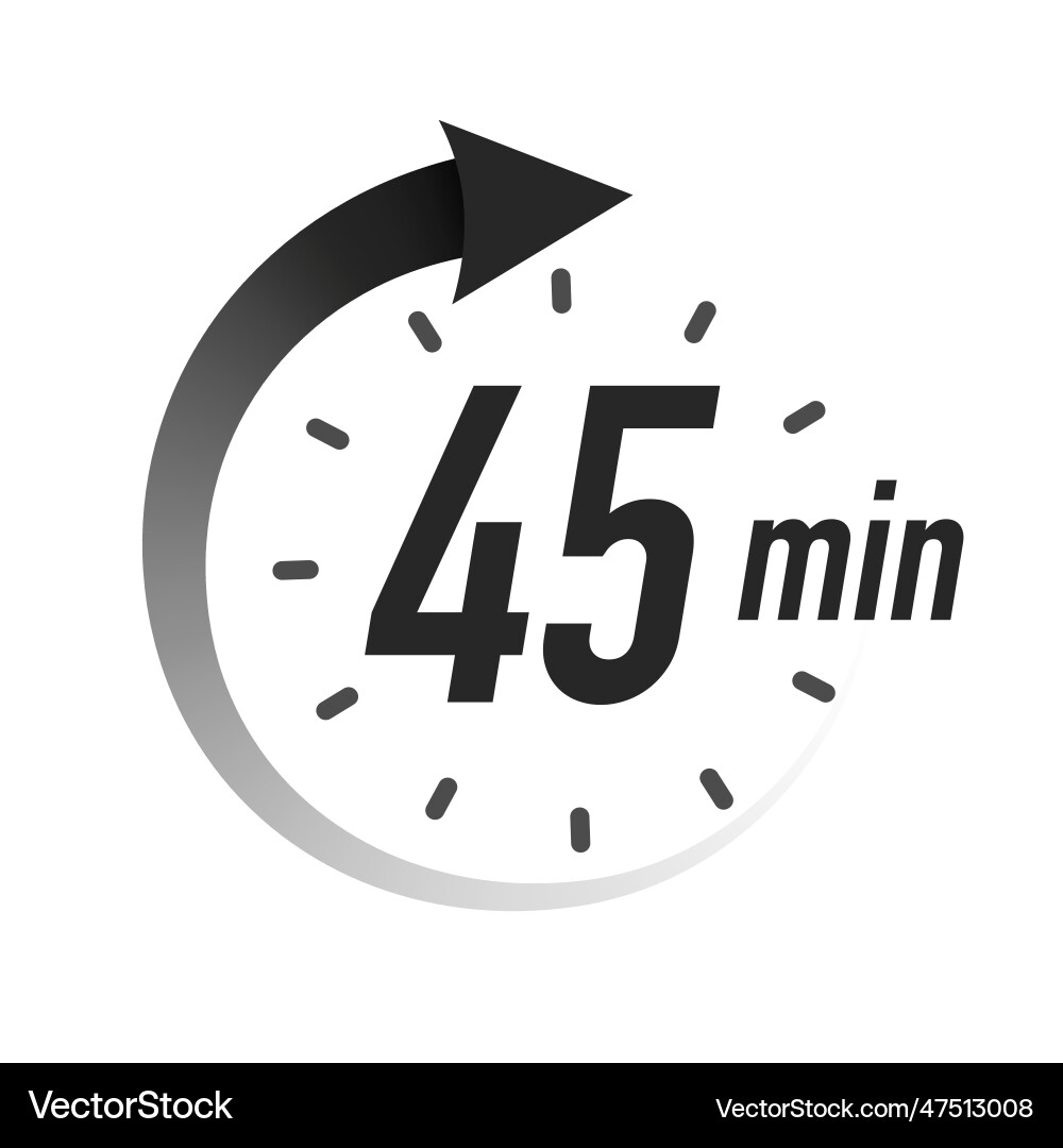 45 timer minutes symbol black style with arrow Vector Image