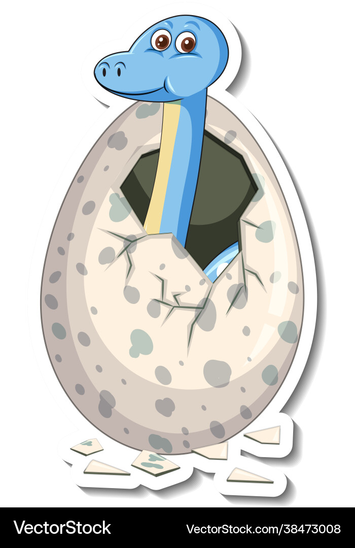 A sticker template with baby dinosaur hatching Vector Image