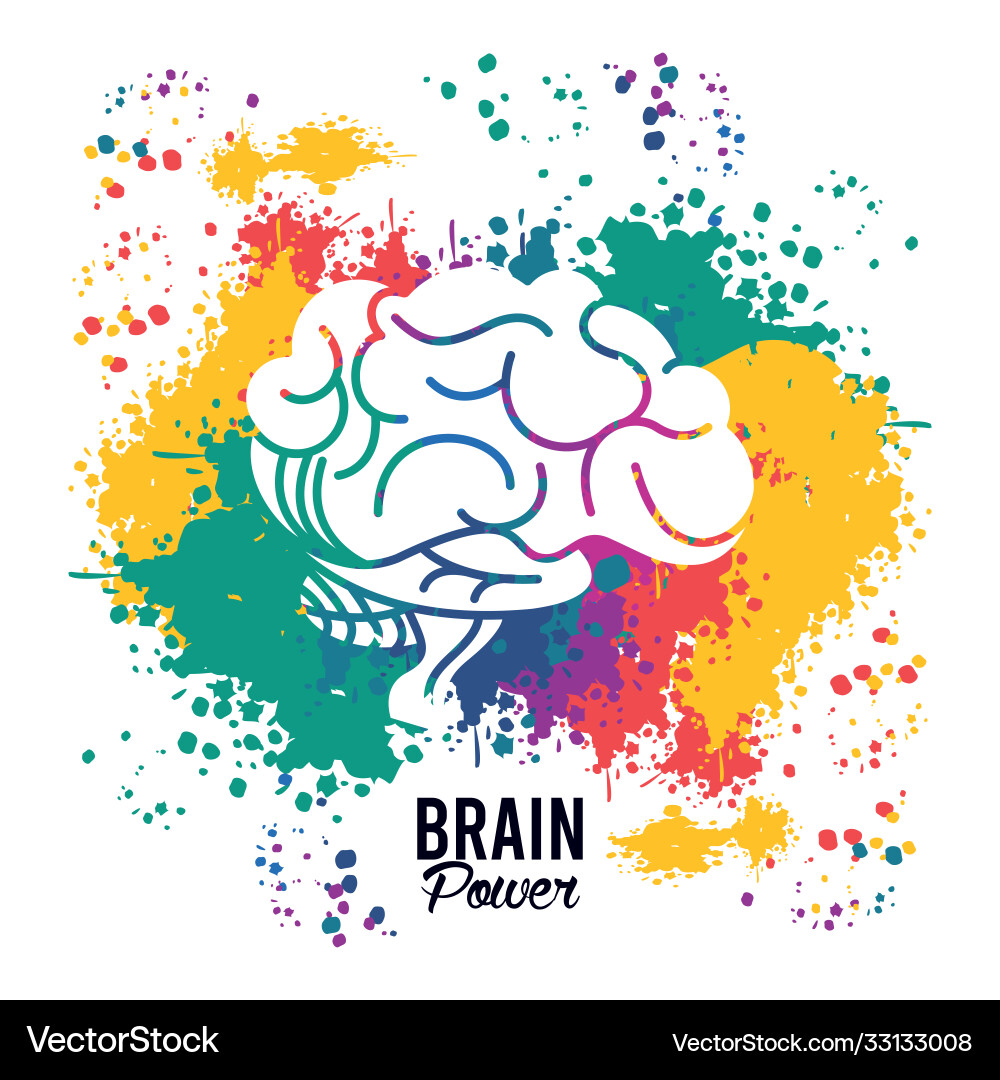 Brain power poster with colors splashing Vector Image
