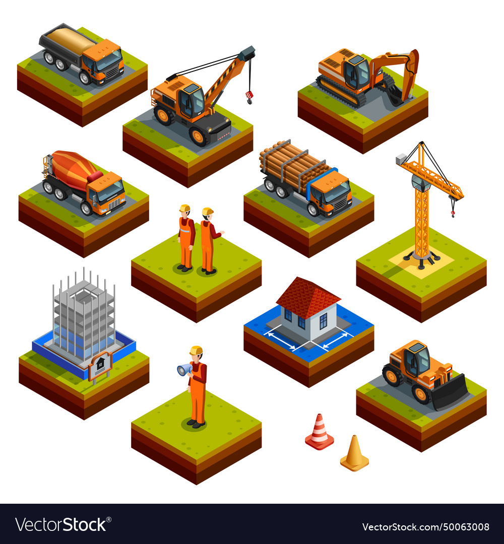Construction isometric isolated icons Royalty Free Vector