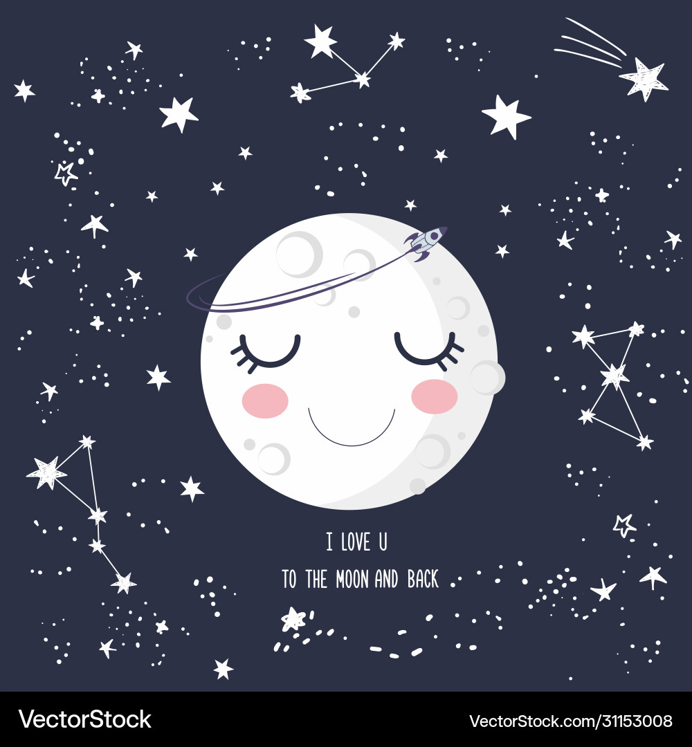 Cute smiling cartoon sleeping moon with closed Vector Image