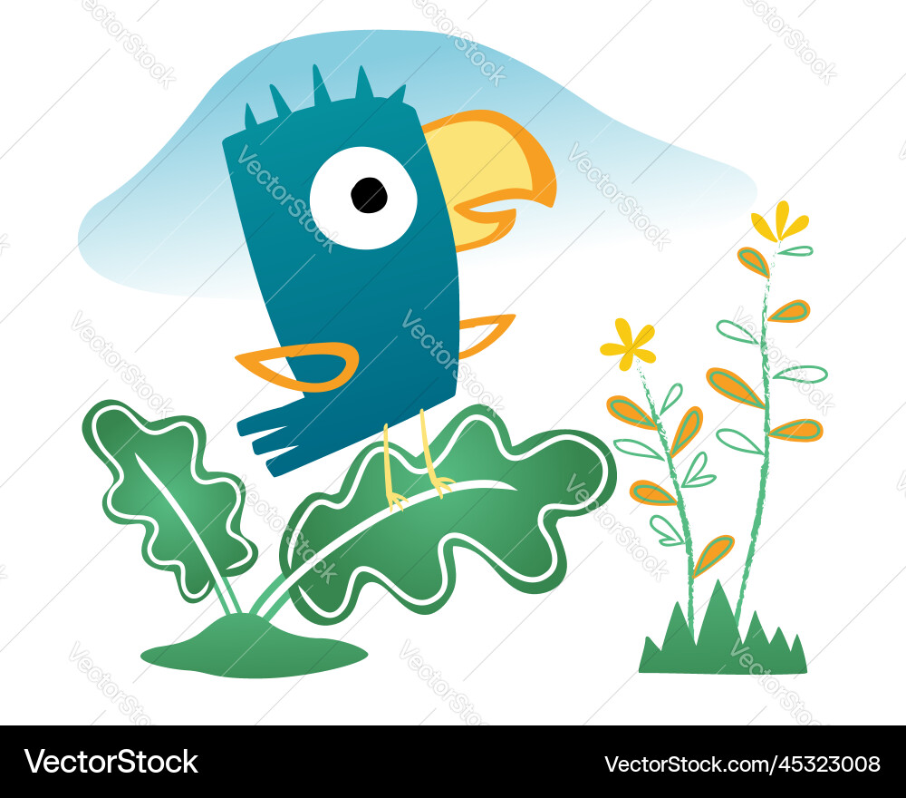 Hand drawn little bird cartoon perch on leaf Vector Image