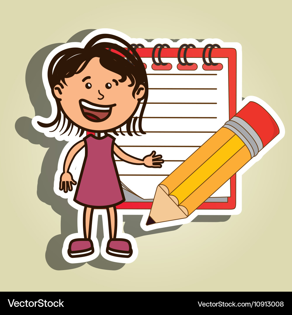 Kid with notebook and pencil isolated icon design Vector Image