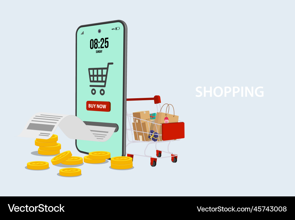 Mobile phone represent of front shop Royalty Free Vector