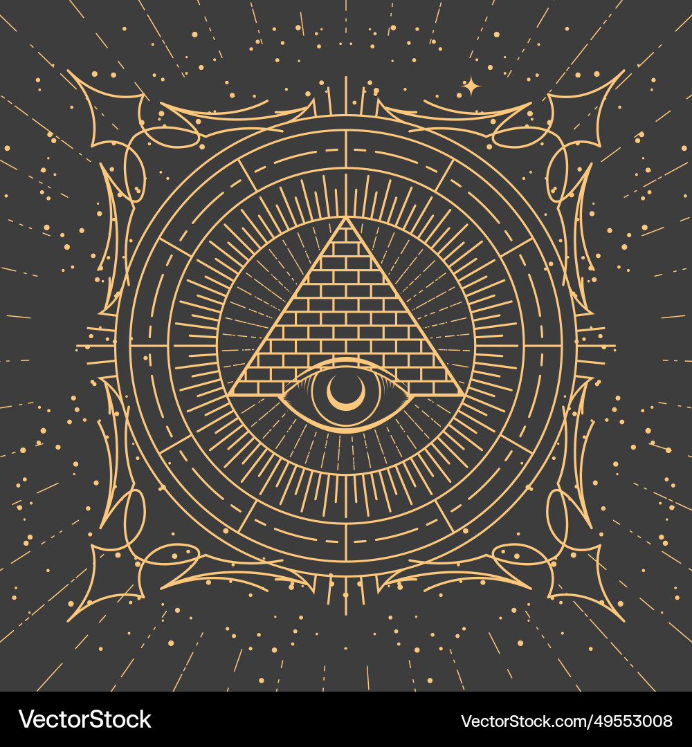 Ornamental frame with pyramid and all-seeing eye Vector Image