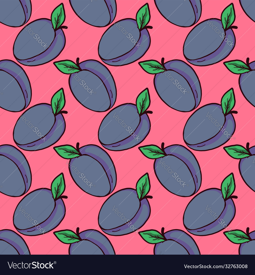 Plums pattern seamless on red background Vector Image