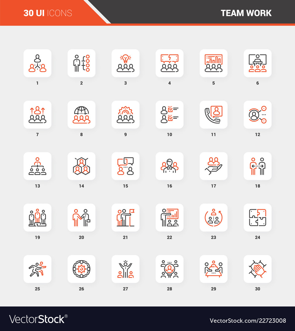 Team work flat line web icon concepts Royalty Free Vector