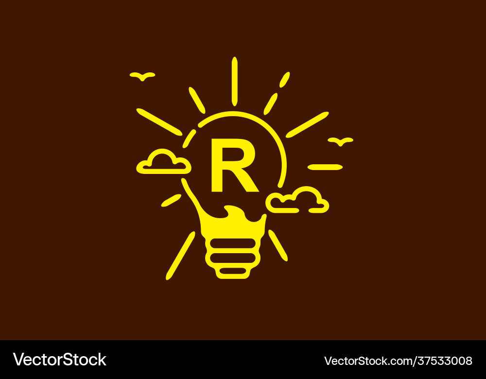 Yellow color r initial letter in bulb shape Vector Image