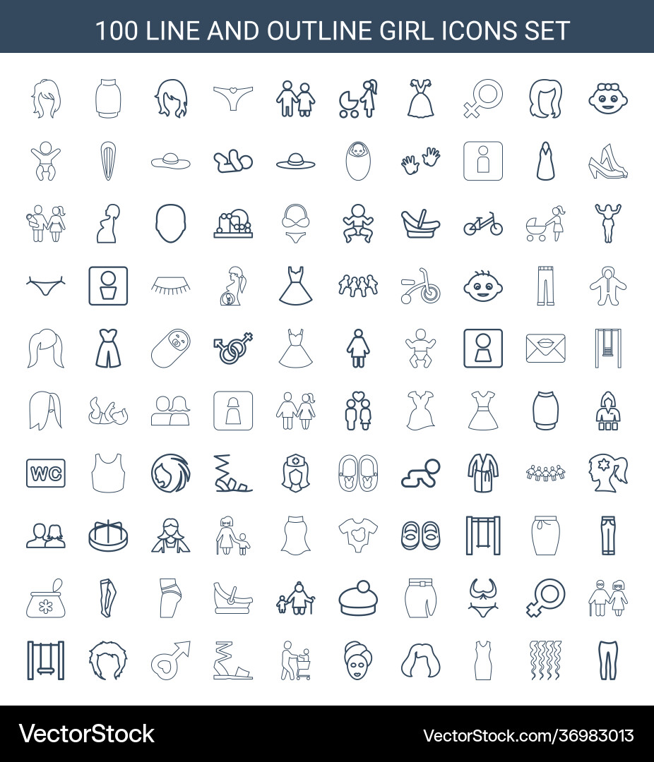 100 girl icons Royalty Free Vector Image - VectorStock