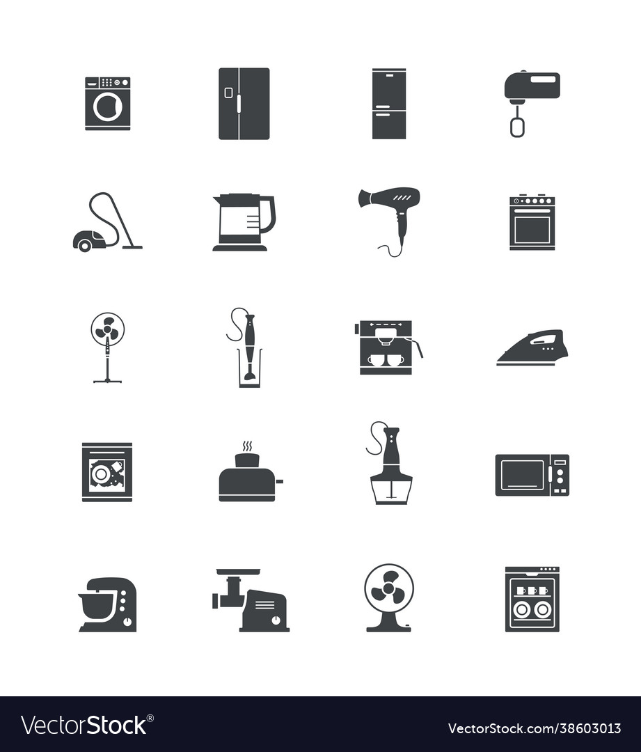 Black filled electric household appliances icons Vector Image