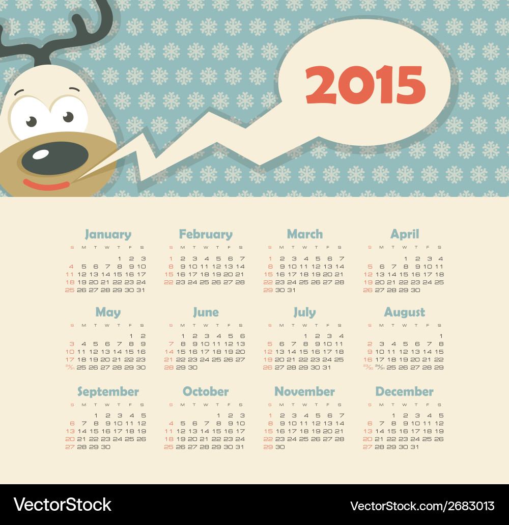 Calendar 2015 year with deer Royalty Free Vector Image