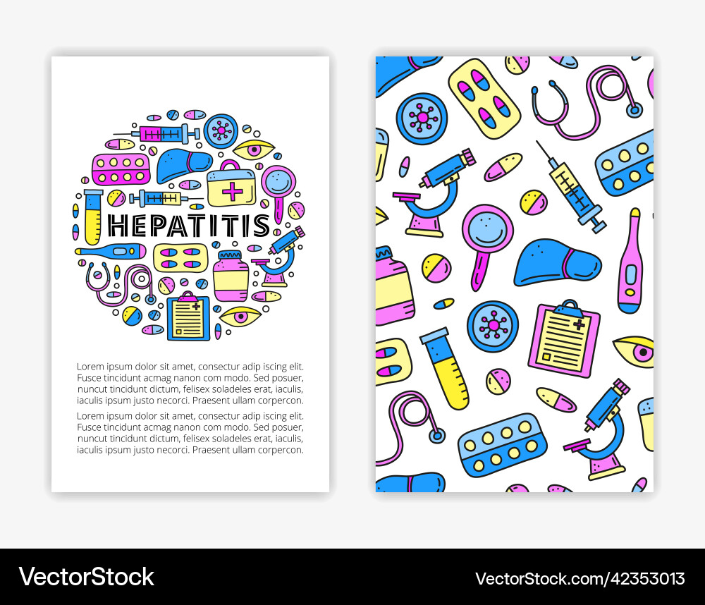 Card templates with doodle colored hepatitis icons