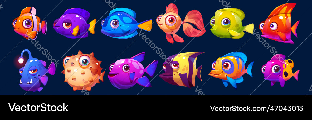 Cute cartoon fish characters for aquarium Vector Image