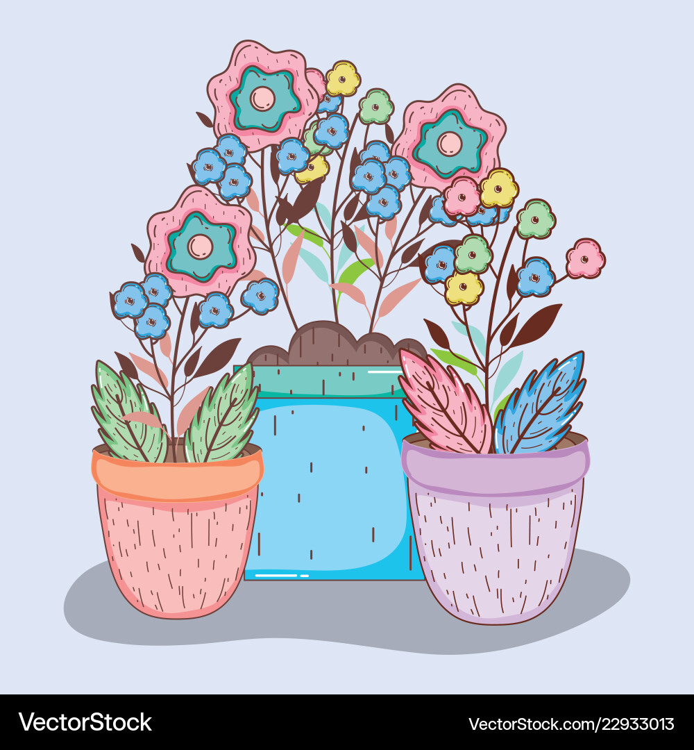Exotic flowers with leaves inside plant pot Vector Image