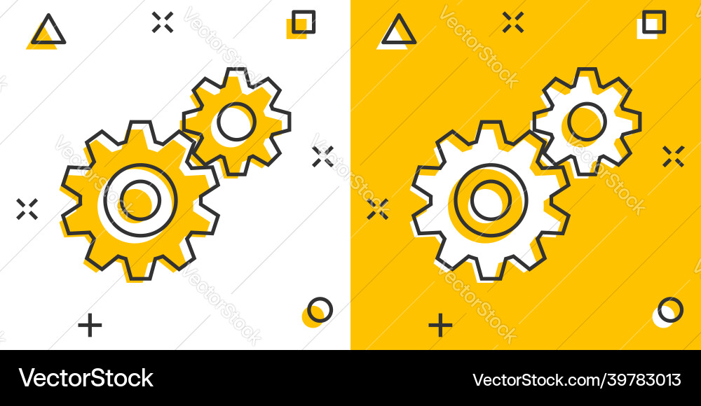 Gear icon in comic style cog wheel cartoon Vector Image