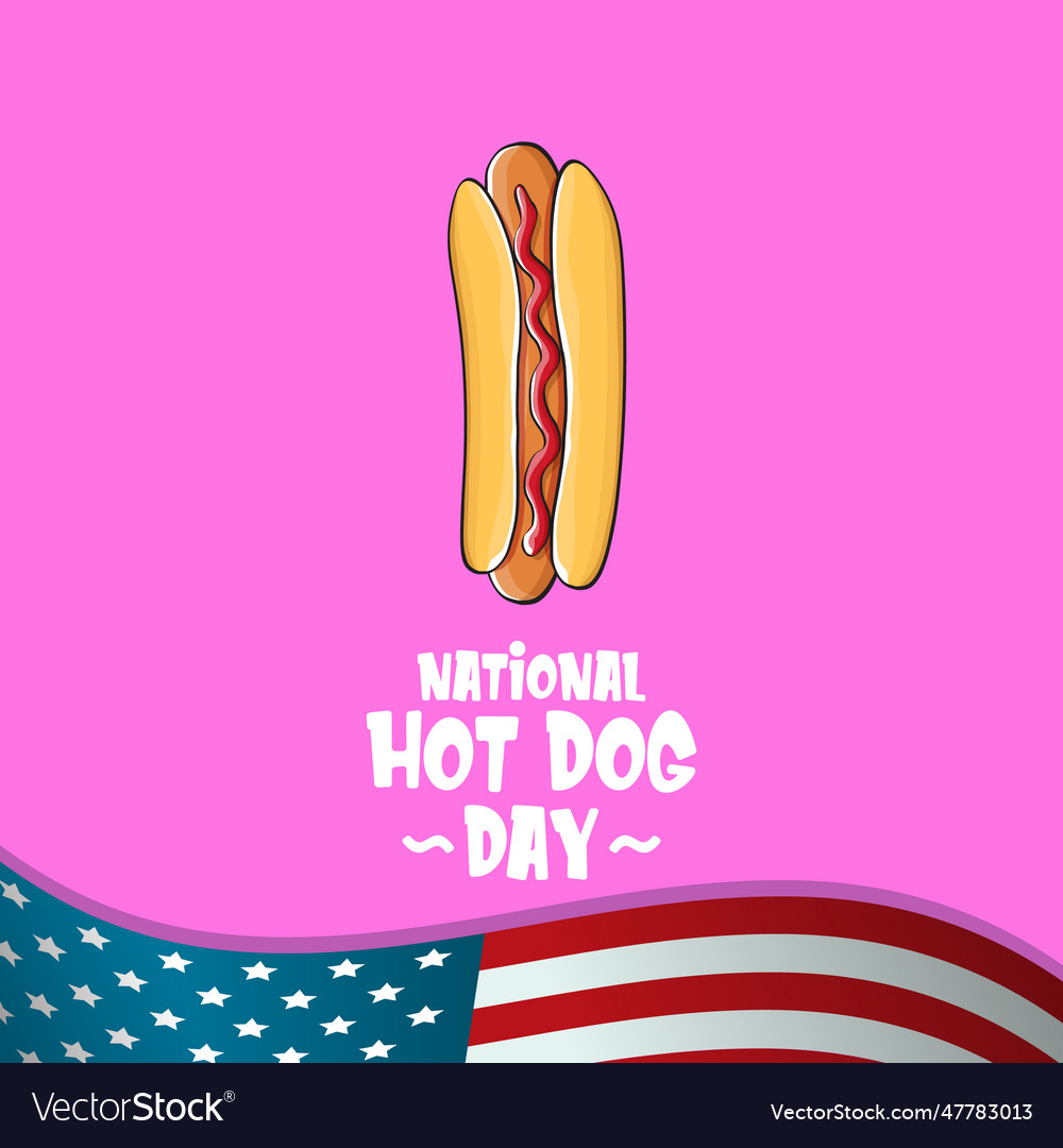National hot dog day poster with funny cartoon Vector Image