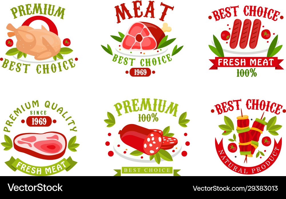 Premium meat logo collection natural fresh high Vector Image