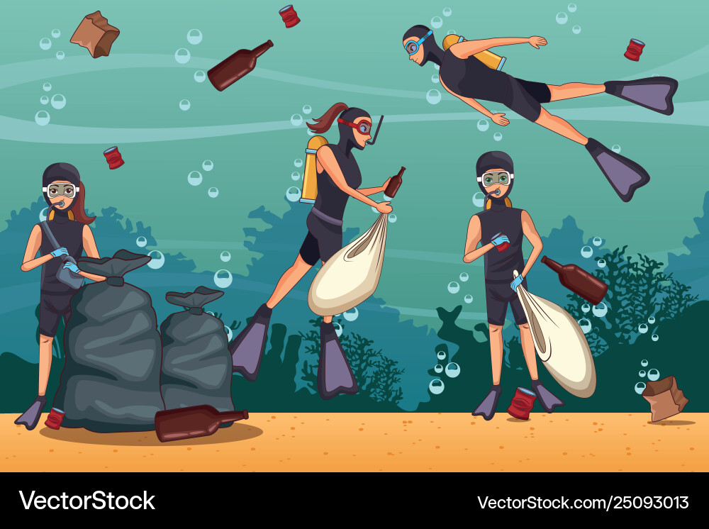 Sea cleaning cartoons Royalty Free Vector Image