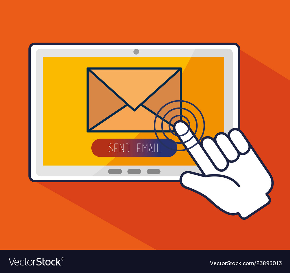 Tablet with hand pointer cursor and message Vector Image