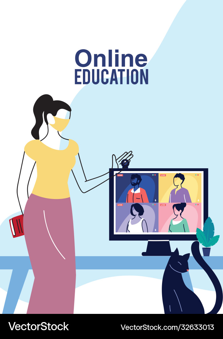 Teacher on screen giving online class to her Vector Image