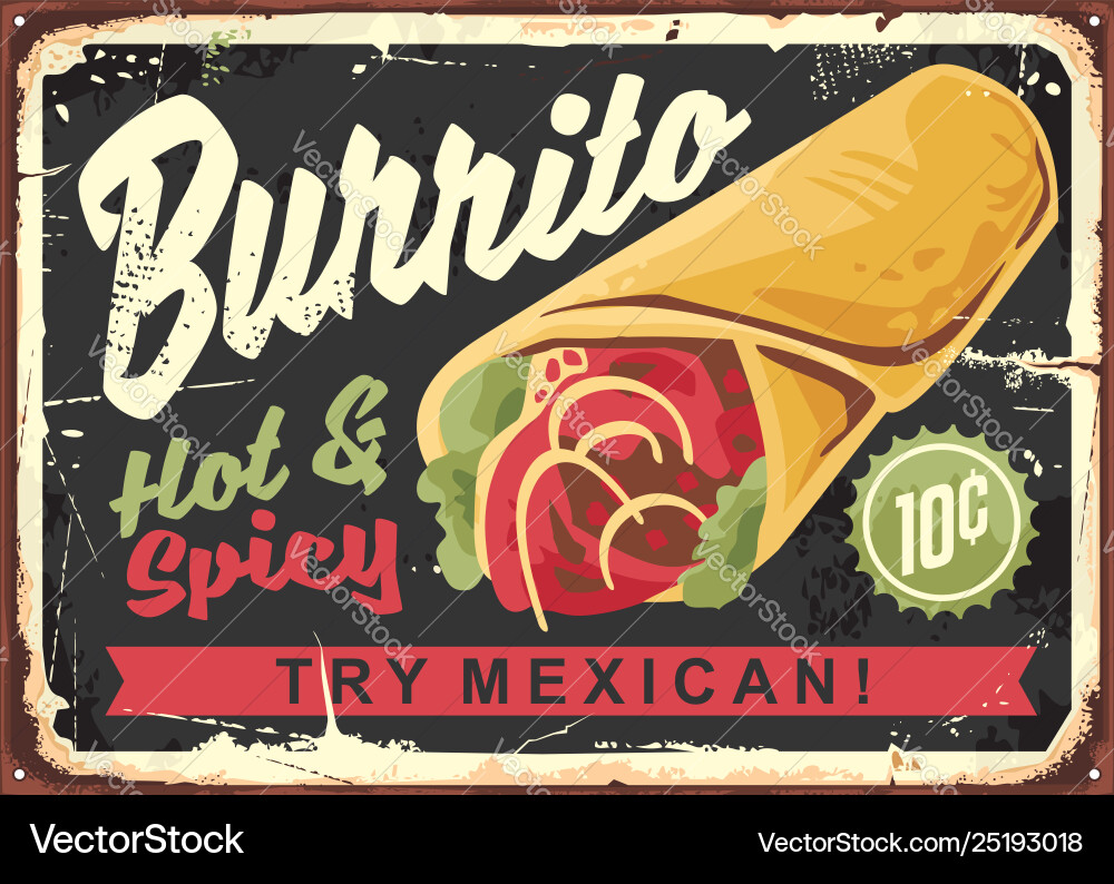 Burrito vintage restaurant sign Royalty Free Vector Image