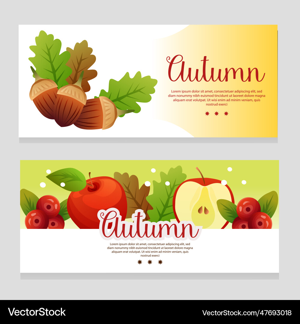 Cute autumn theme banner with apple Royalty Free Vector