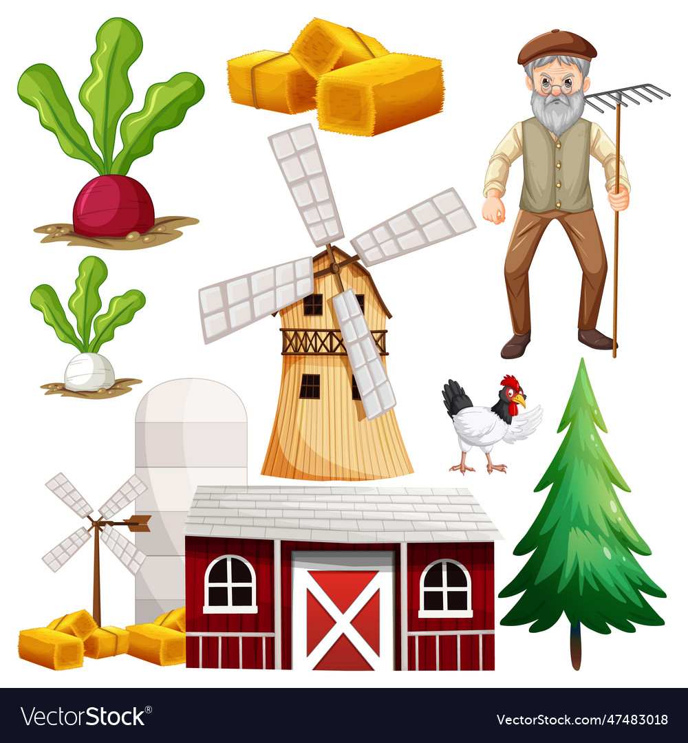 Farm objects and elements set Royalty Free Vector Image
